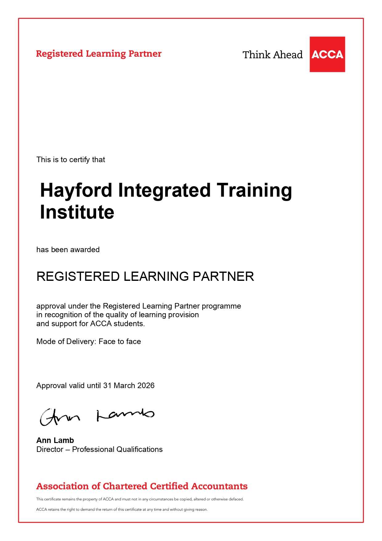 ACCA Accreditation - Hayford Learning