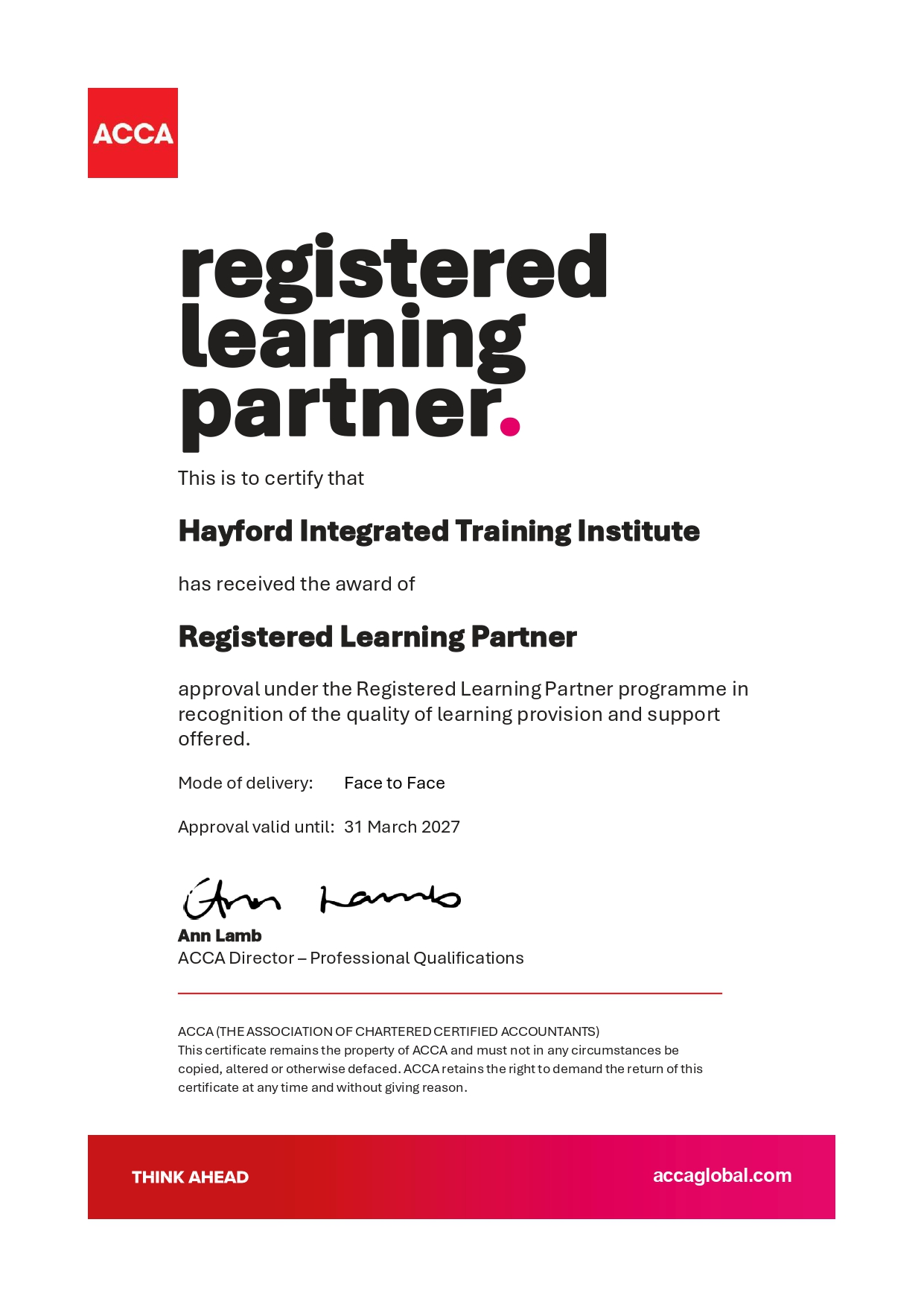 ACCA Accreditation - Hayford Learning